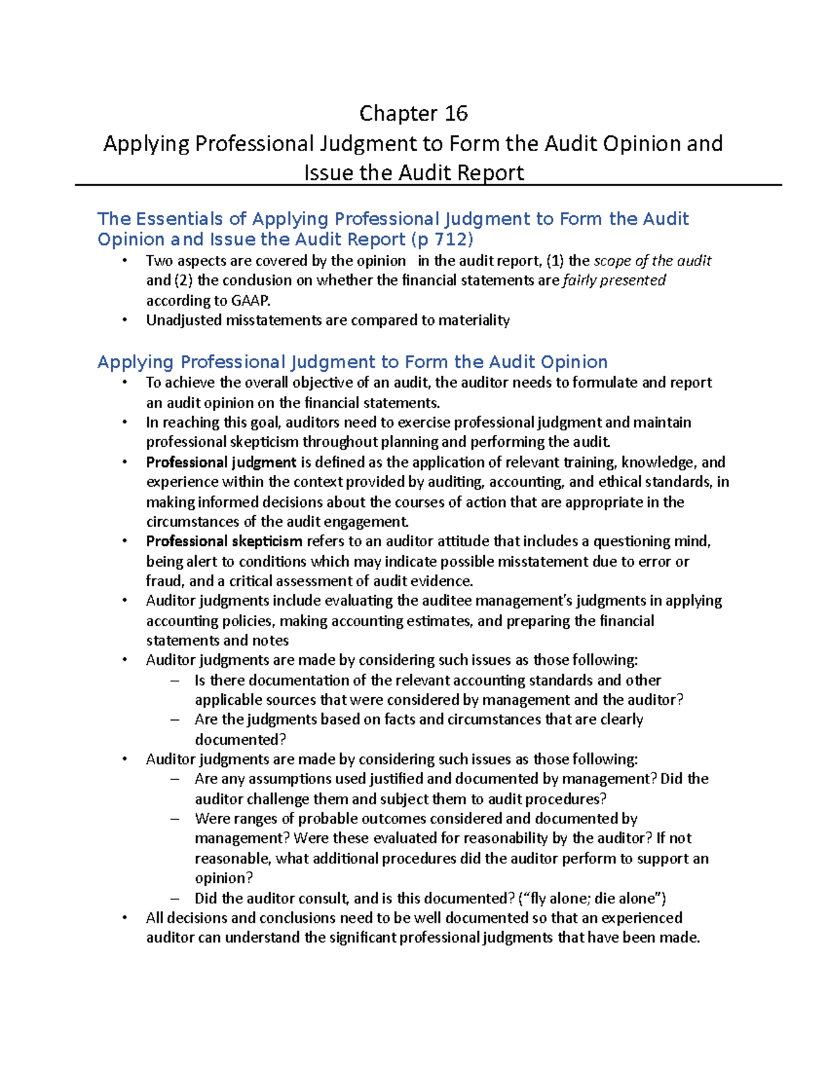 Chapter 16 - Chapter 16 Applying Professional Judgment to Form the ...