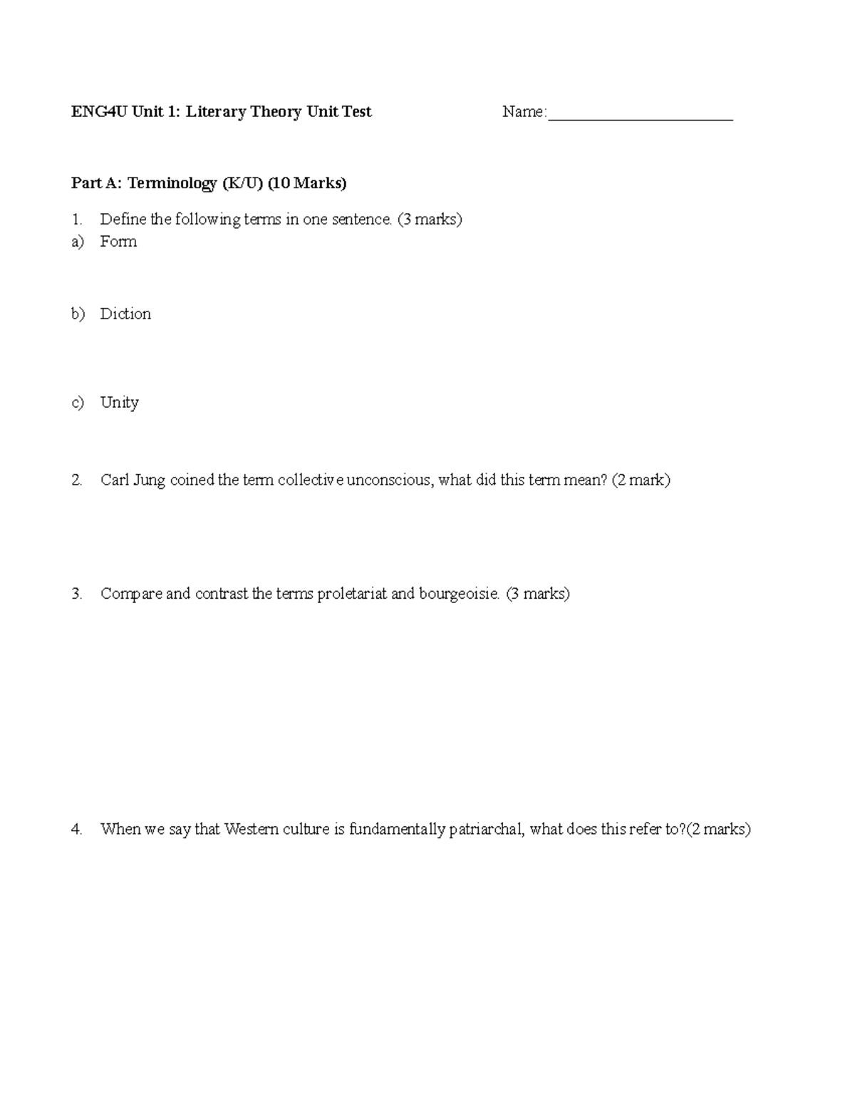 ENG4U Unit 1 Test - ENG4U Unit 1: Literary Theory Unit Test Name ...