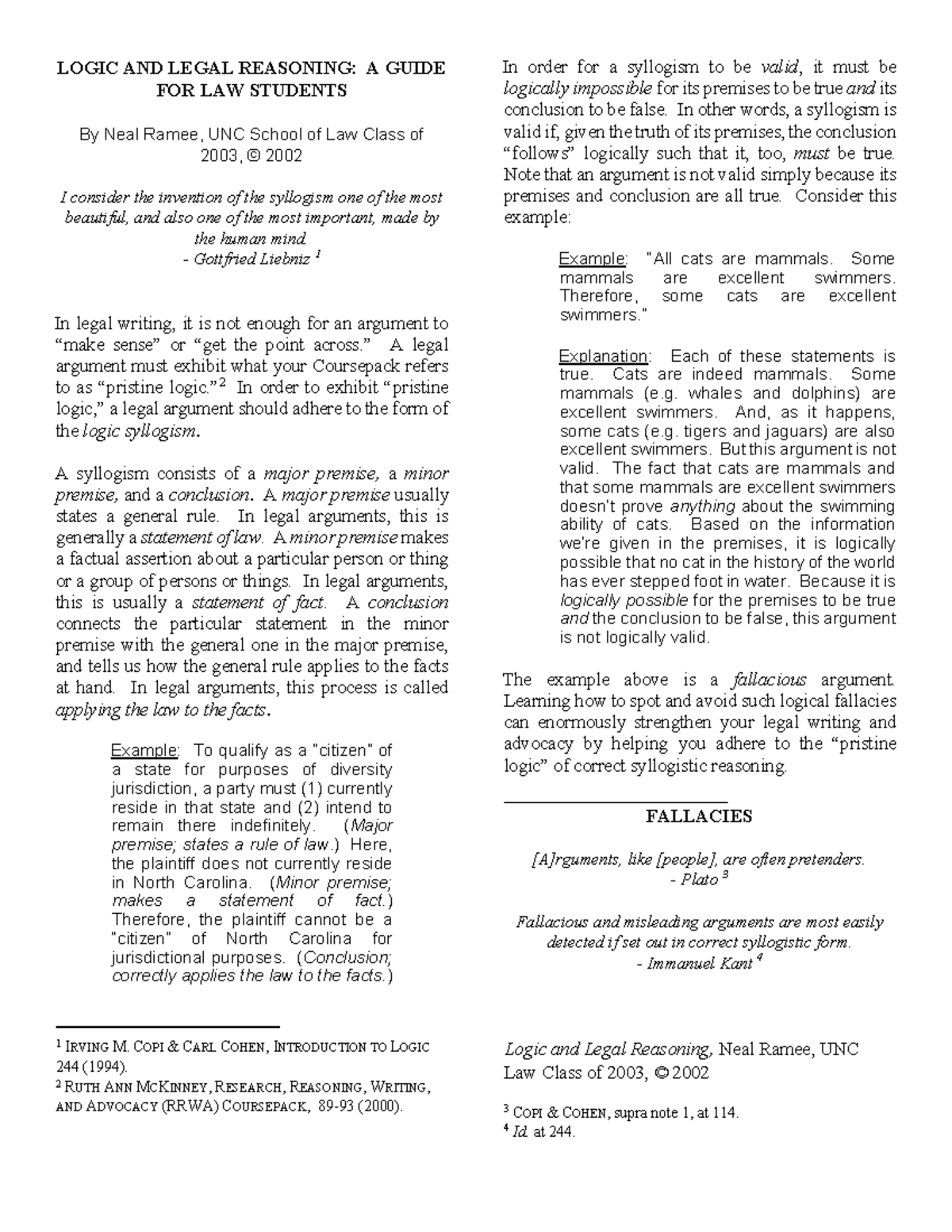 Fallacies - LOGIC AND LEGAL REASONING: A GUIDE FOR LAW STUDENTS By Neal ...