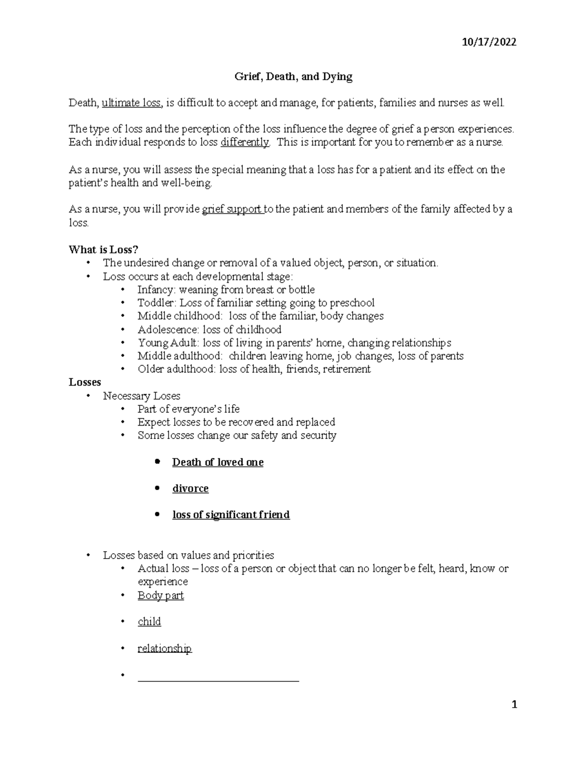 Grief, Death, and Dying Lecture - Grief, Death, and Dying Death ...