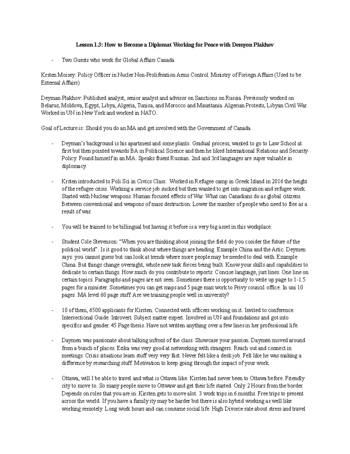 1.3 - Lesson 1: How to Become a Diplomat Working for Peace with Demyon ...