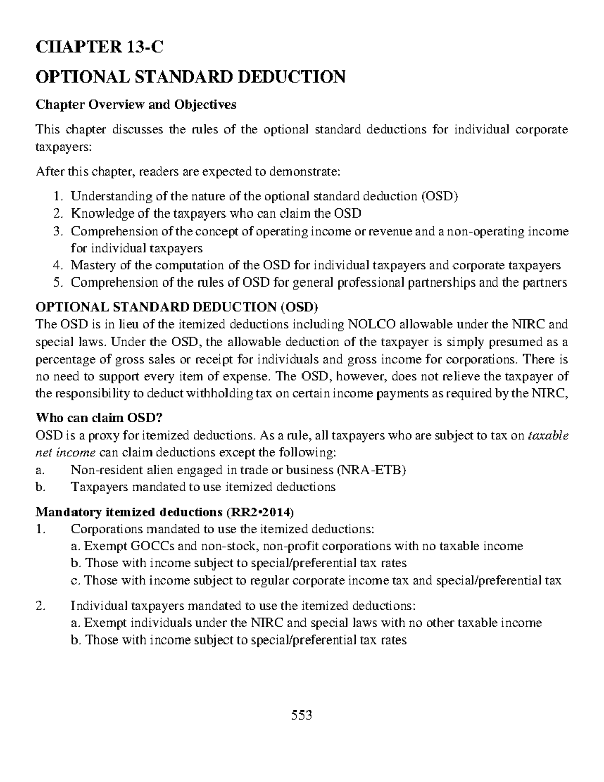 Chapter 13C-1 - Good - CIIAPTER 13-C OPTIONAL STANDARD DEDUCTION Chapter Overview and Objectives ...