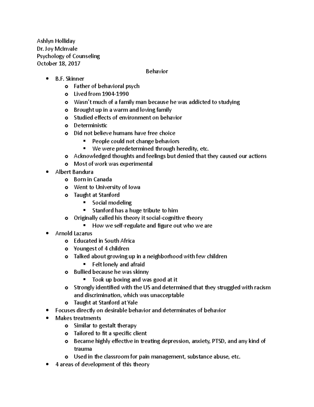 Behavior - Dr. Joy McInvale - Ashlyn Holliday Dr. Joy McInvale ...