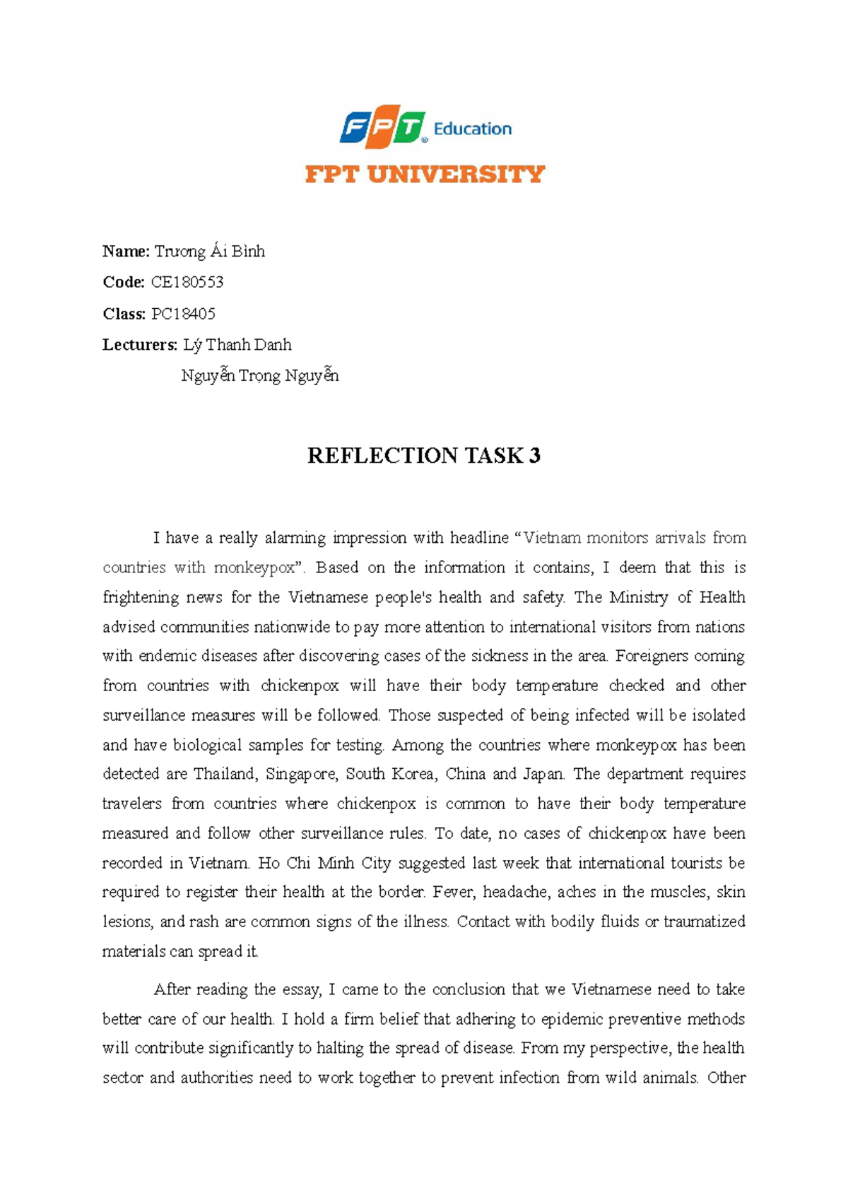 Task 3 - jkl - Name: Trương Ái Bình Code: CE Class: PC Lecturers: Lý Thanh Danh Nguyễn Trọng ...