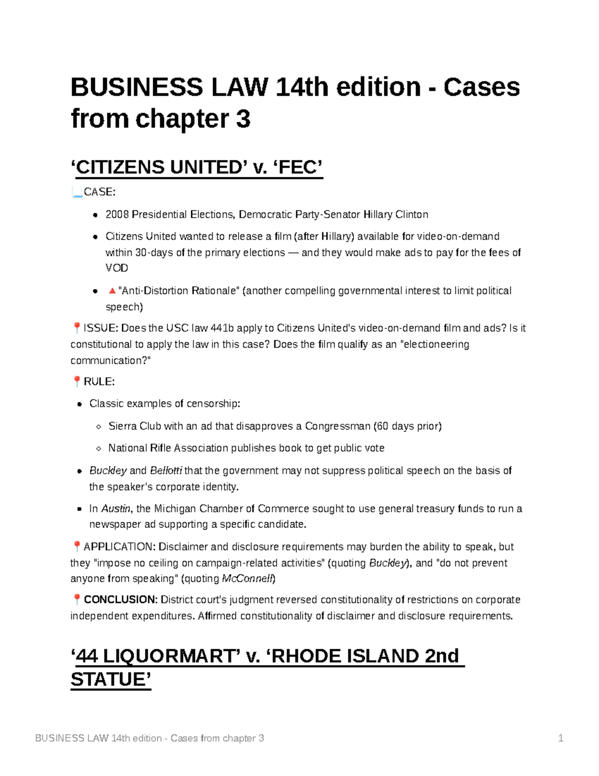 Business LAW 14th edition - Cases from chapter 3 - BUSINESS LAW 14th ...