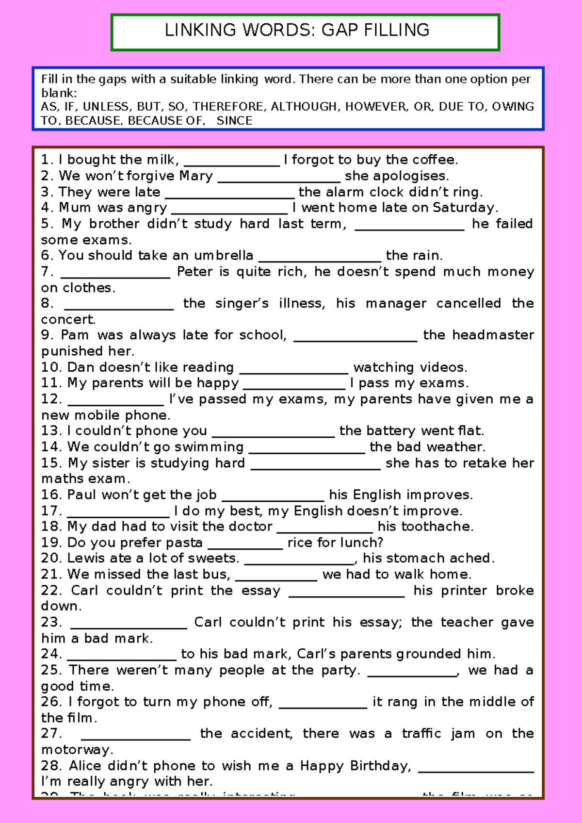 7linking-words-gap-filling-grammar-drills 98263 - LINKING WORDS: GAP ...