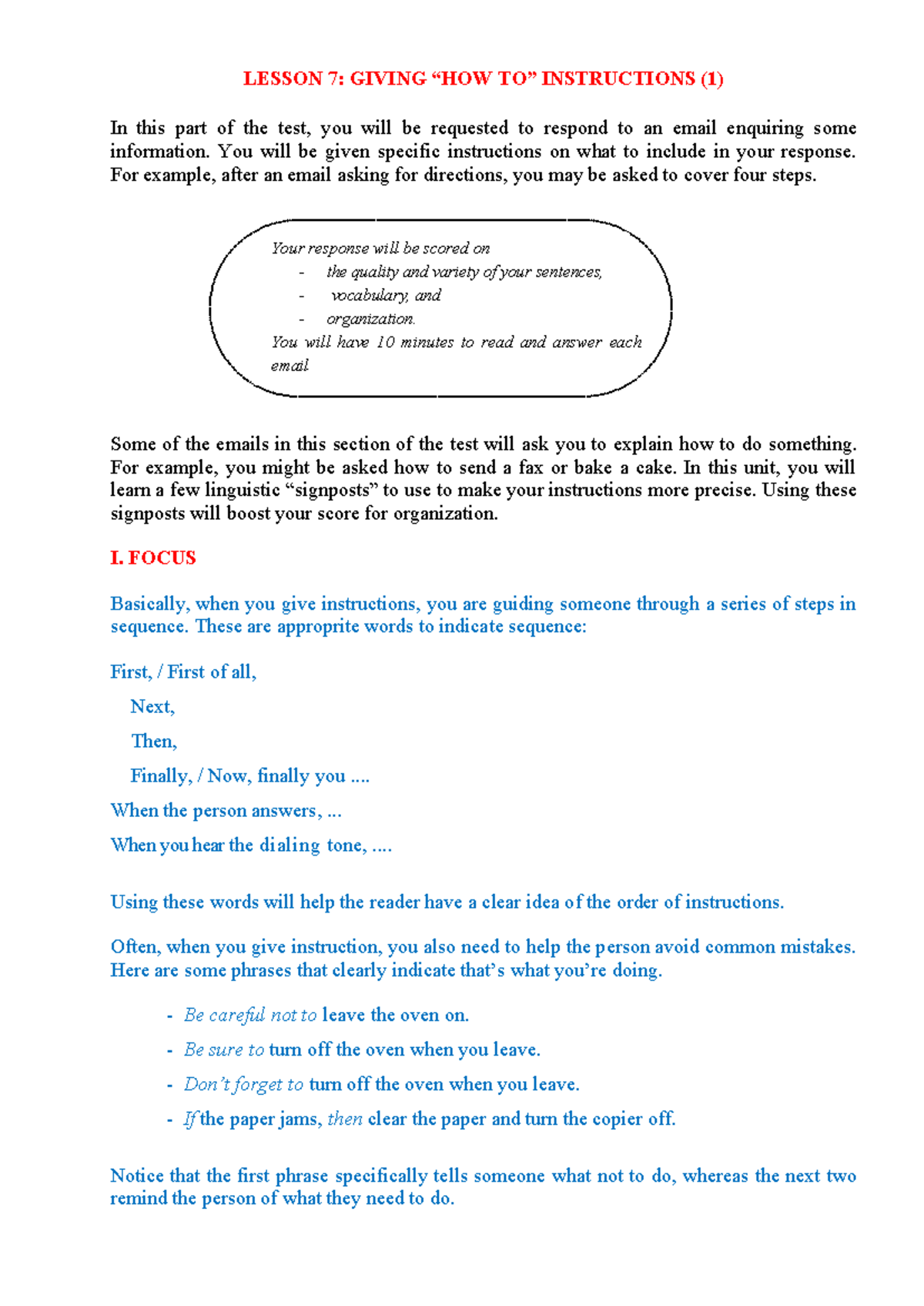 Lesson 7- ENG217- Theory - LESSON 7: GIVING “HOW TO” INSTRUCTIONS (1 ...