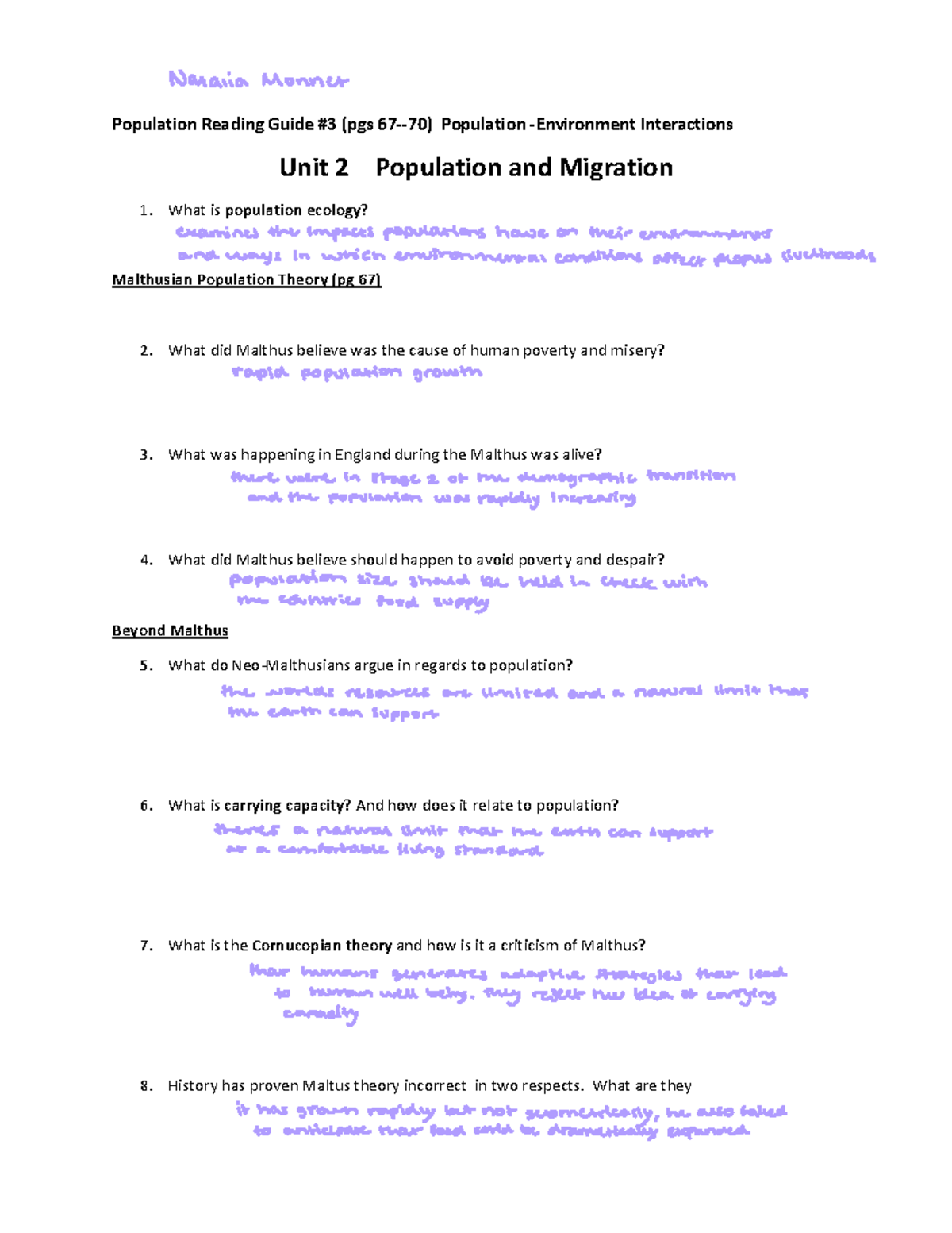 population reading guide - Population Reading Guide #3 (pgs 67-70 ...