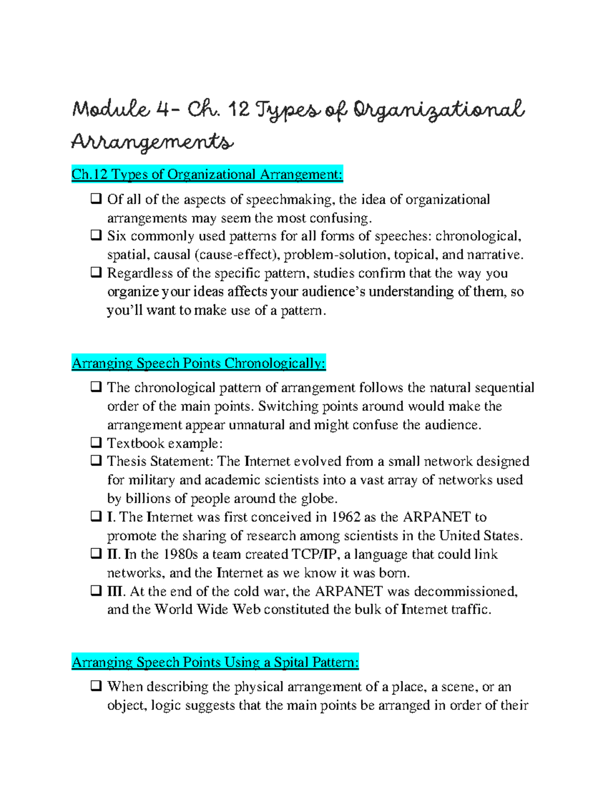 Public Speaking Notes 6 - Module 4- Ch. 12 Types of Organizational ...