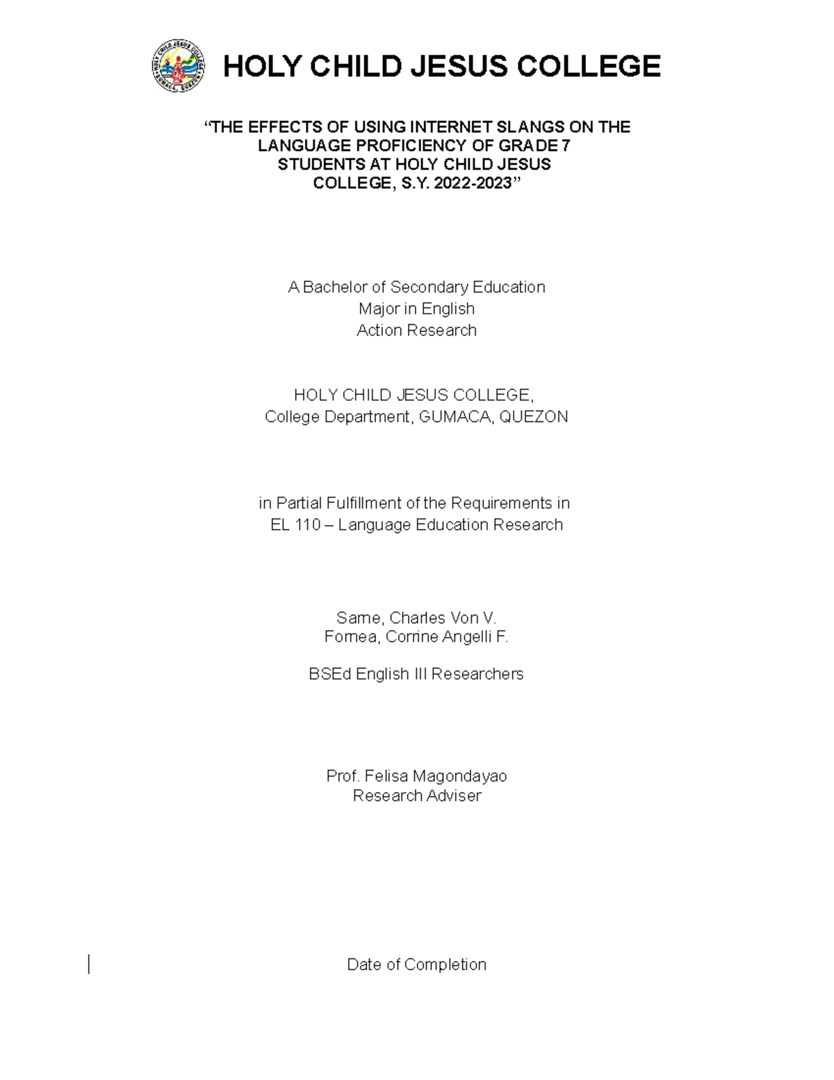 Action Research - bbbnnn - “THE EFFECTS OF USING INTERNET SLANGS ON THE ...