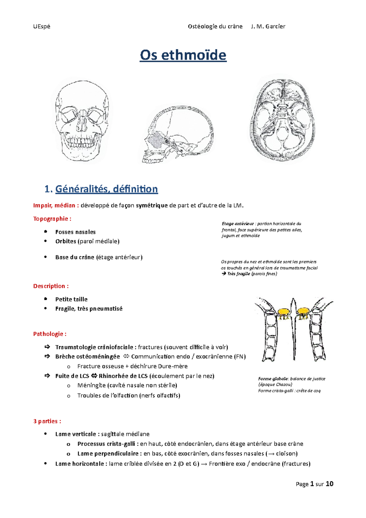 7. Os ethmoïde - Os ethmoïde 1. Généralités, définition Impair, médian ...