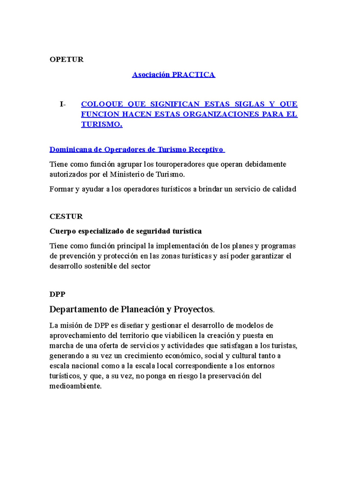 Practica Instituciones Turismo - OPETUR Asociación PRACTICA I- COLOQUE ...