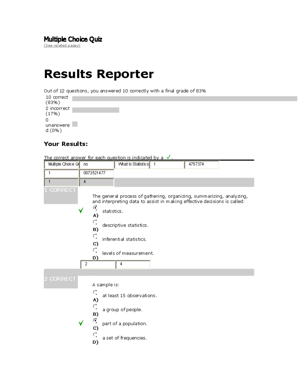 Quiz 1 - Quiz - Mu(See related pages)ltiple Choice Quiz Results ...
