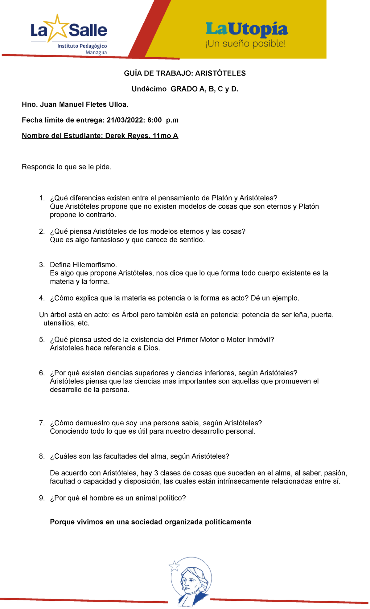 Hoja de Trabajo - Jsjsj - GUÍA DE TRABAJO: ARISTÓTELES Undécimo GRADO A ...