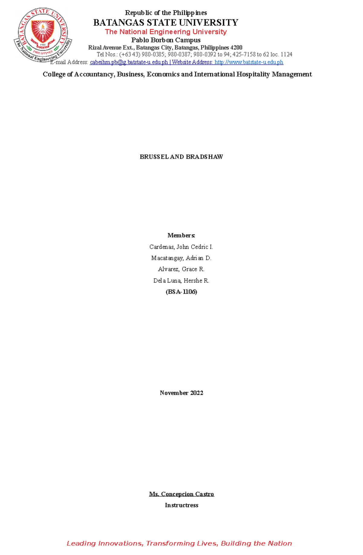 HBO-Case-Study-of-Team-2 2 - BATANGAS STATE UNIVERSITY The National ...