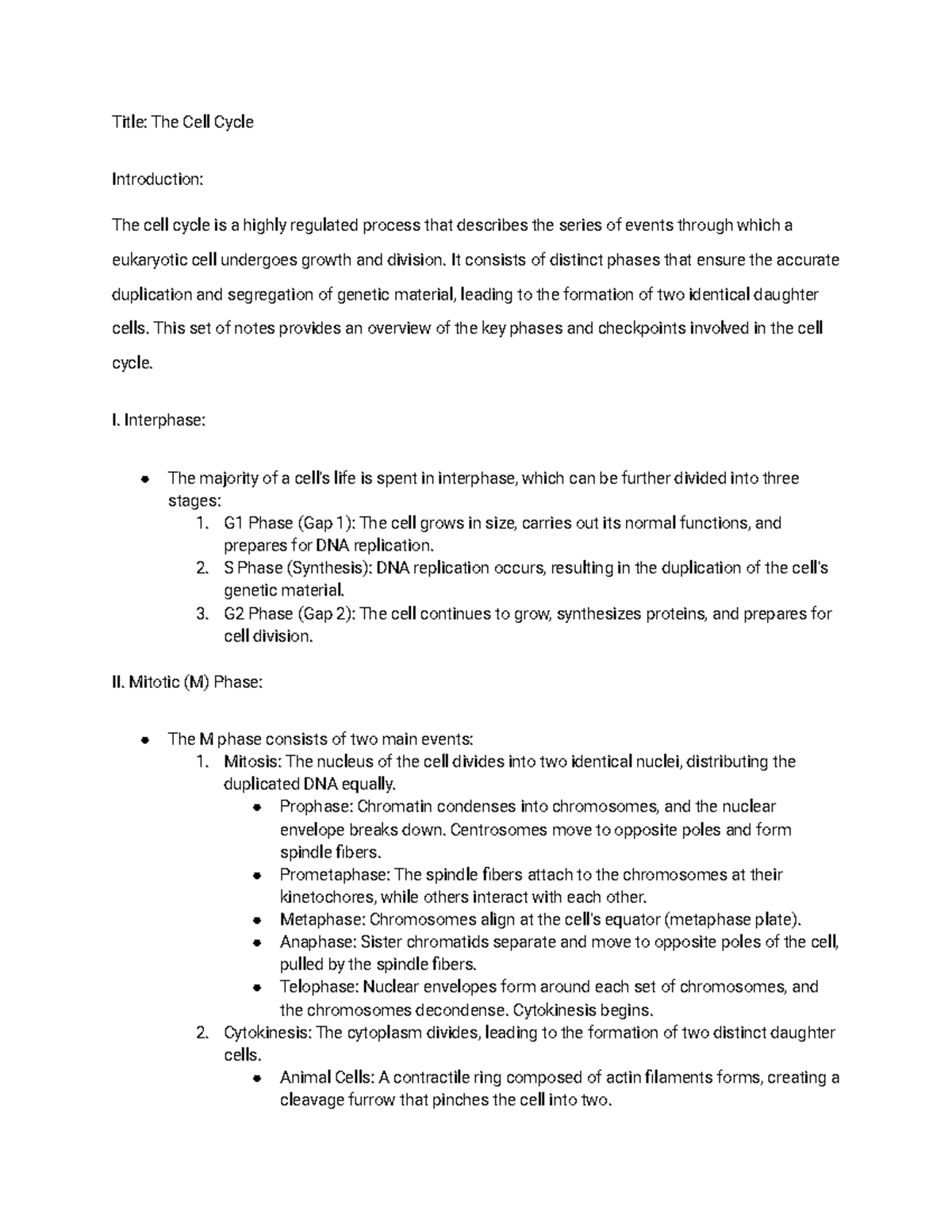 Title The Cell Cycle - Class Notes - Title: The Cell Cycle Introduction ...
