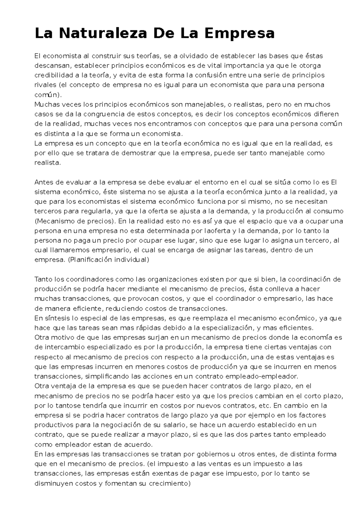La Naturaleza De La Empresa-11 11 2012 - La Naturaleza De La Empresa El economista al construir ...