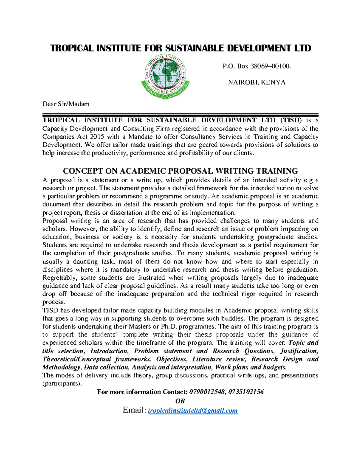 Academic Proposal Writing Training Final - TROPICAL INSTITUTE FOR ...