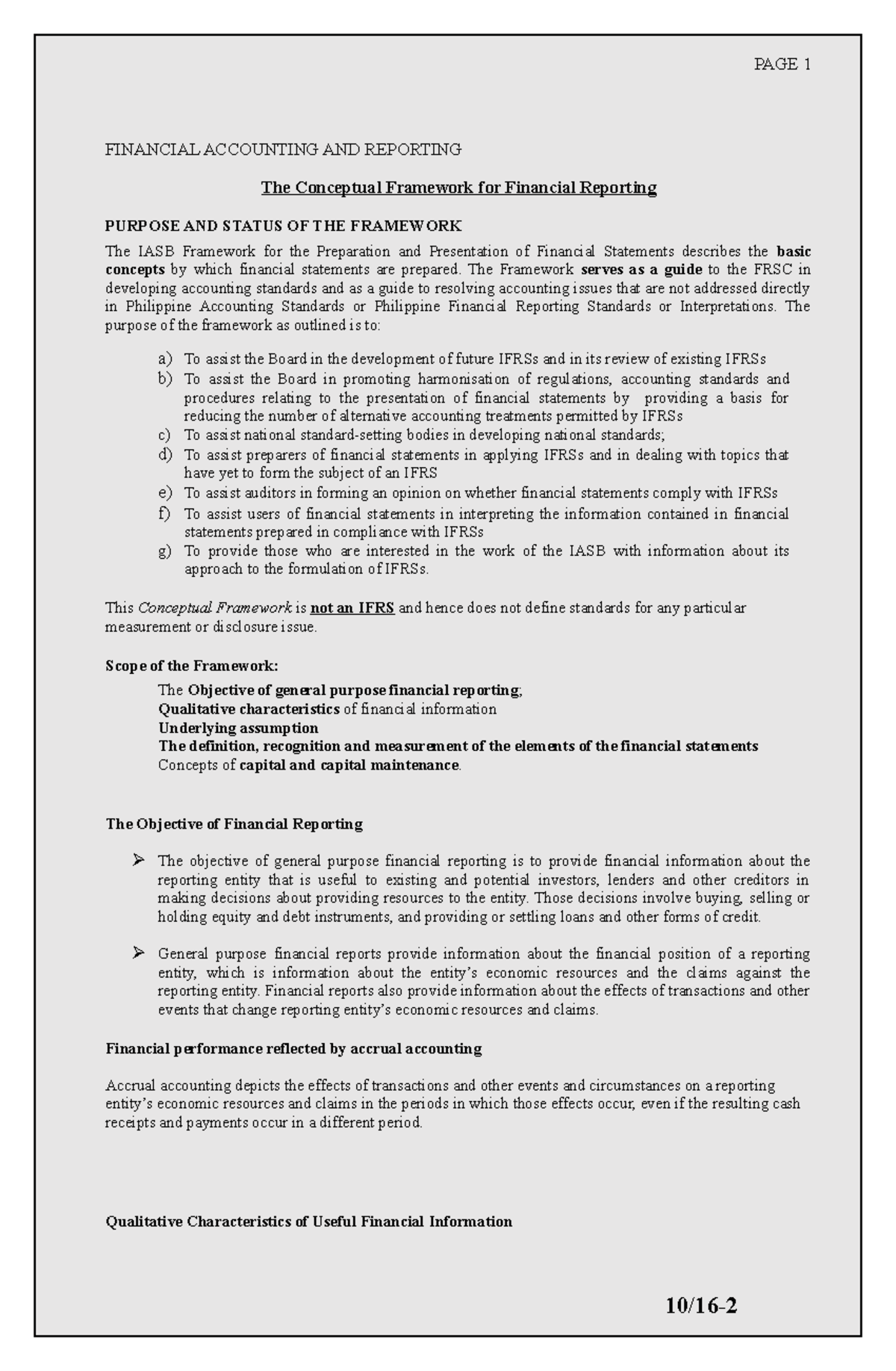 The Conceptual Framework for Financial Reporting - Accounting - Studocu