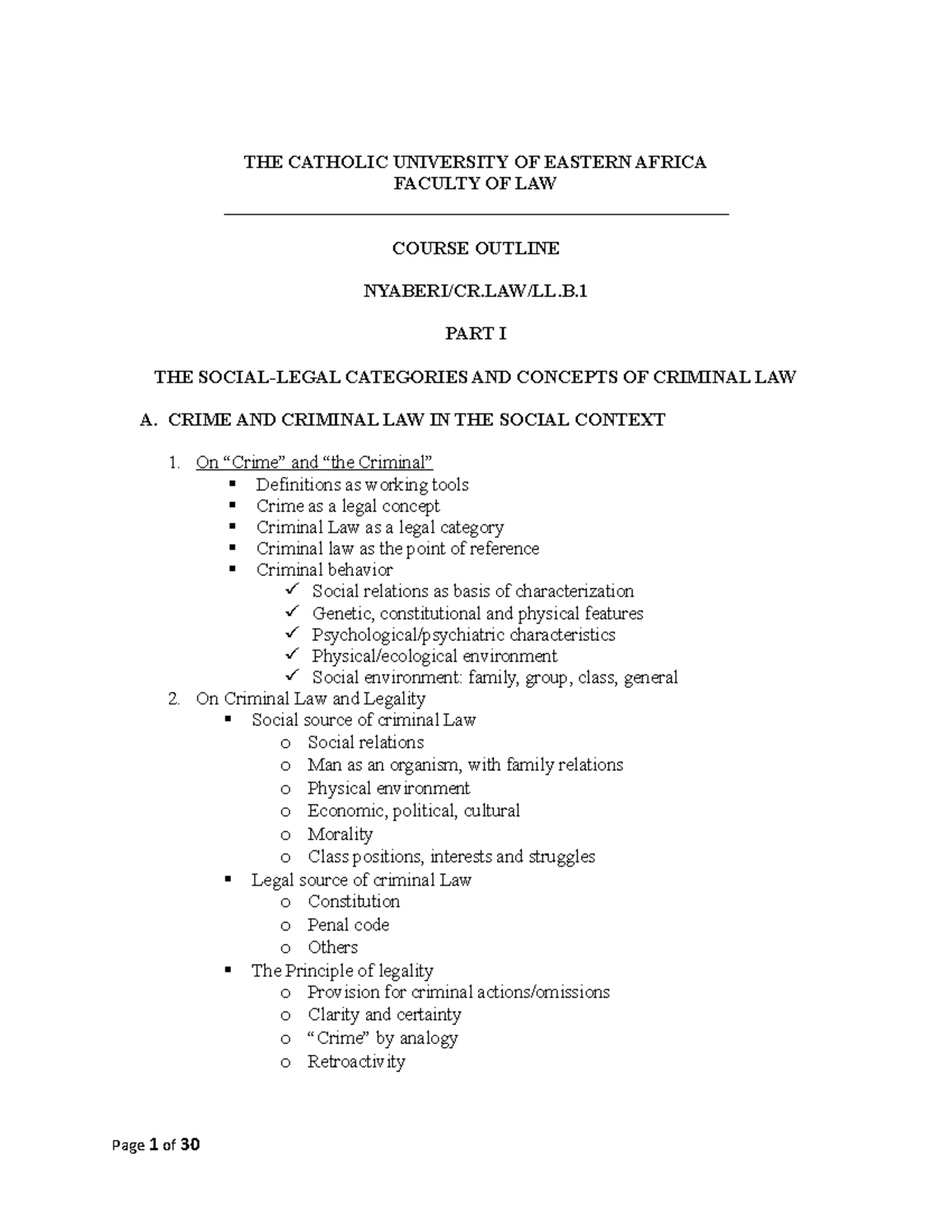 COURSE OUTLINE-CRIMINAL LAW - PART I I for criminal law studeents - THE ...