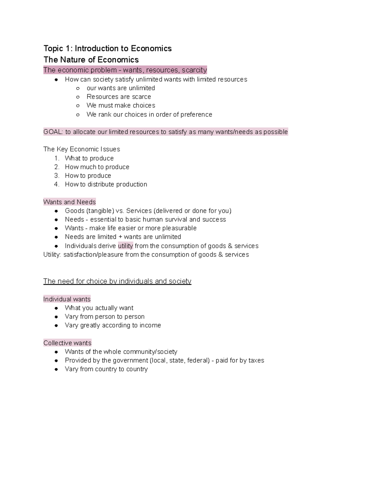 Personal economics notes - Topic 1: Introduction to Economics The ...