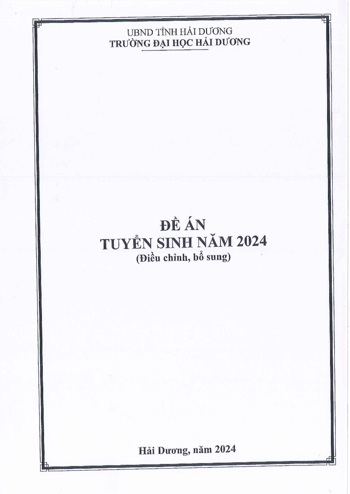 Đề án tuyển sinh năm 2024 (điều chỉnh, bổ sung) - UBND TÍNH HAI TRUONG ...