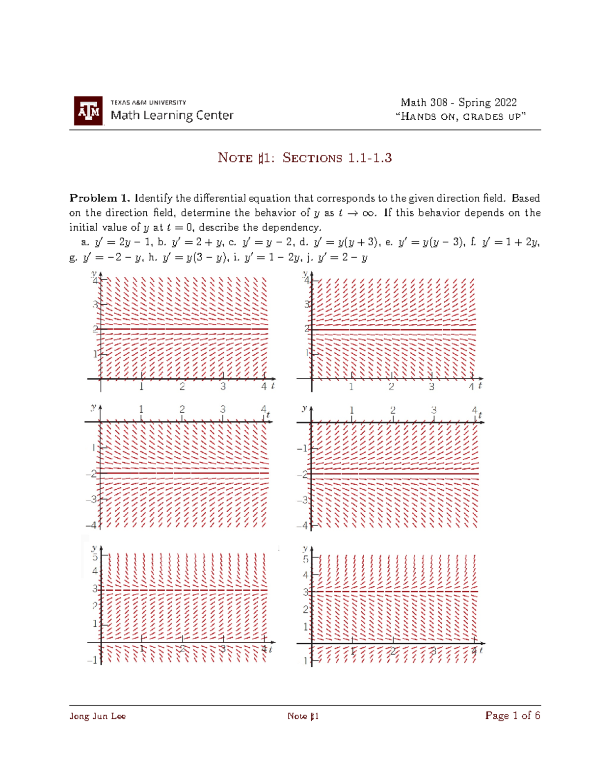 Week in Review - Week 1 - Math 308 - Spring 2022 “Hands on, grades up ...