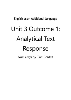 Chapter 2 Analysis Table - Chapter Analysis: Nine Days– Toni Jordan You ...