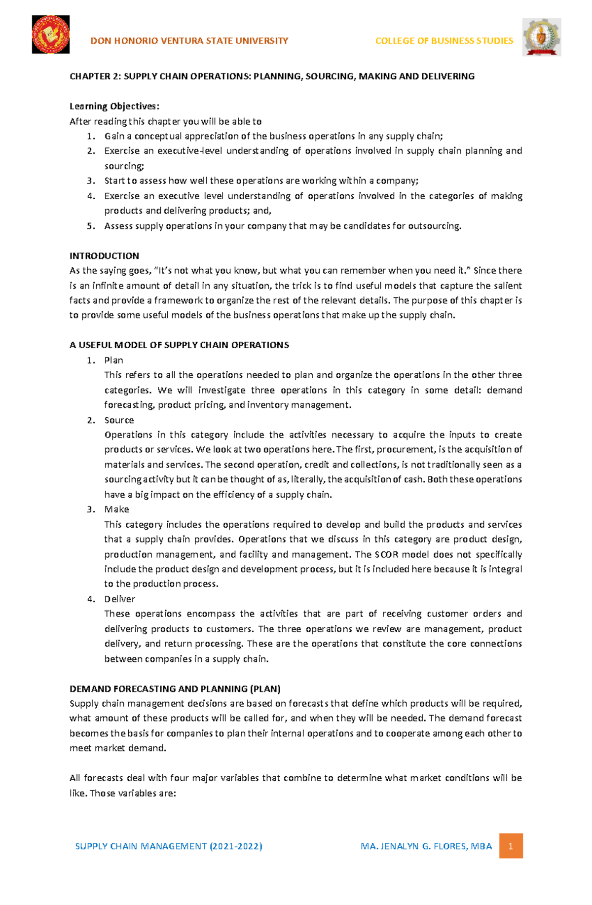 Chap 2 SCM - SUPPLY CHAIN OPERATIONS: PLANNING AND SOURCING - CHAPTER 2 ...