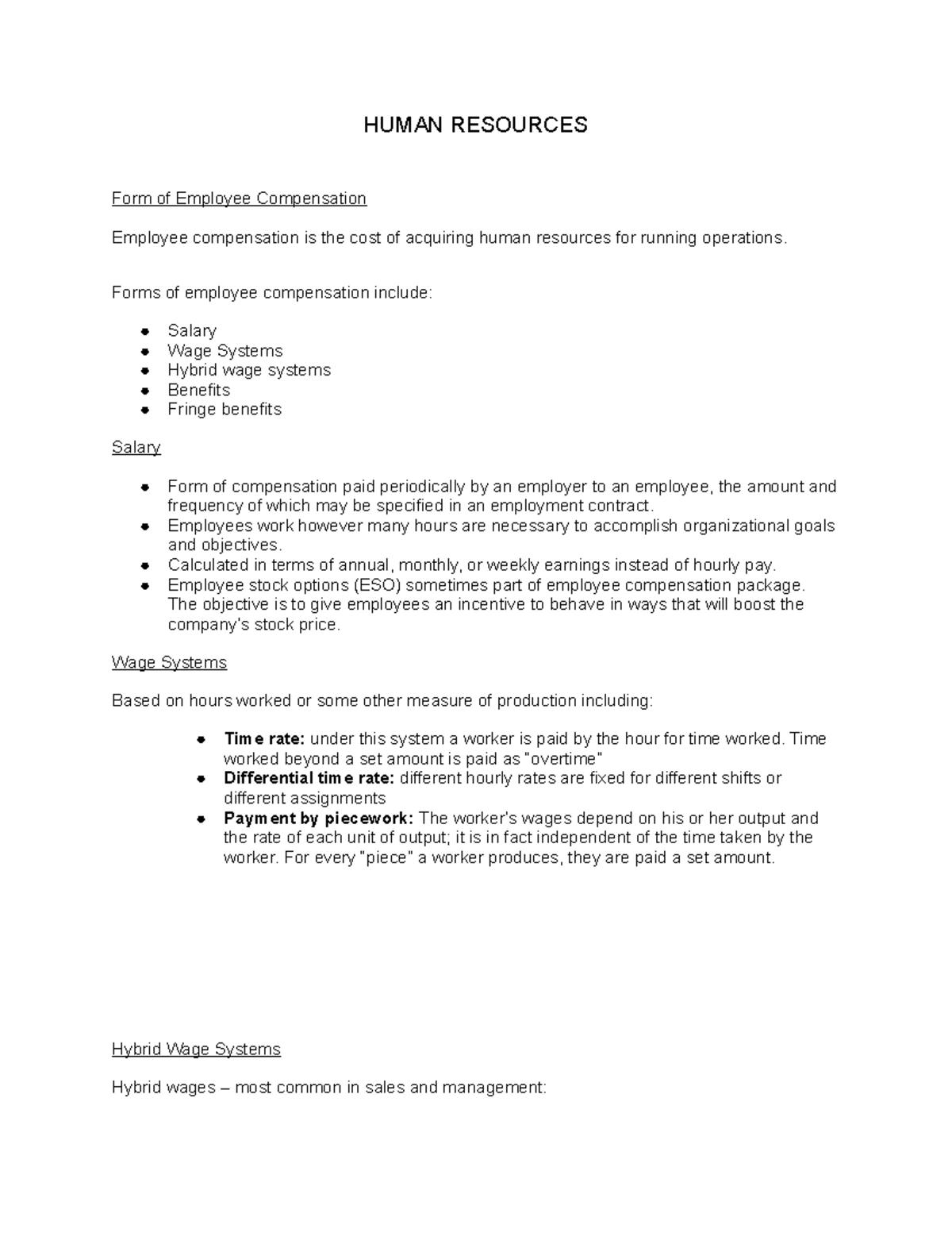 Intro to Business Chapter 15 Part 3 Notes - HUMAN RESOURCES Form of ...