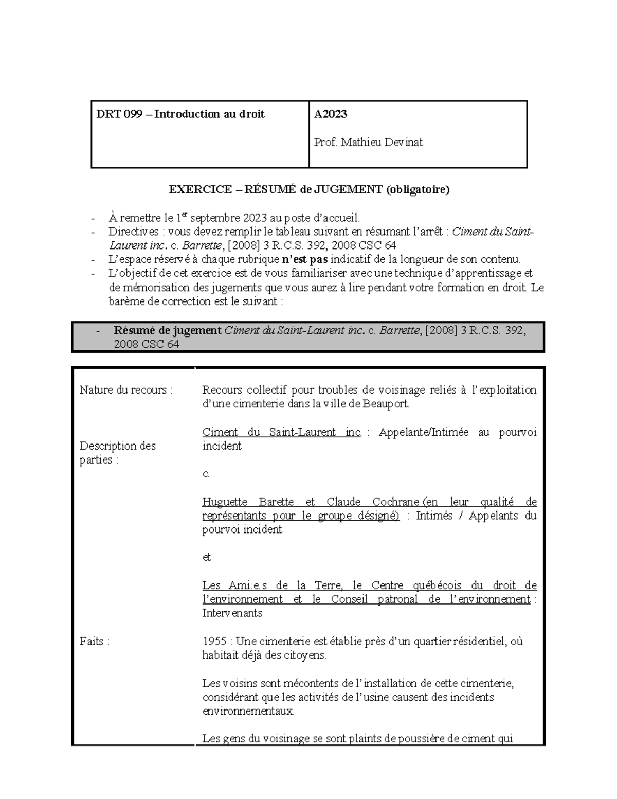 Résumé de jugement - Ciment St-Laurent - DRT 099 – Introduction au ...