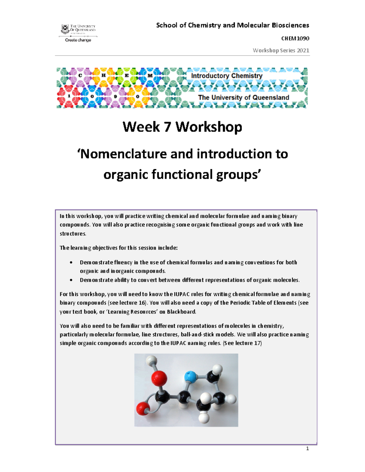 CHEM1090 Workshop 7 - Filled in tutorial worksheet - CHEM Workshop ...
