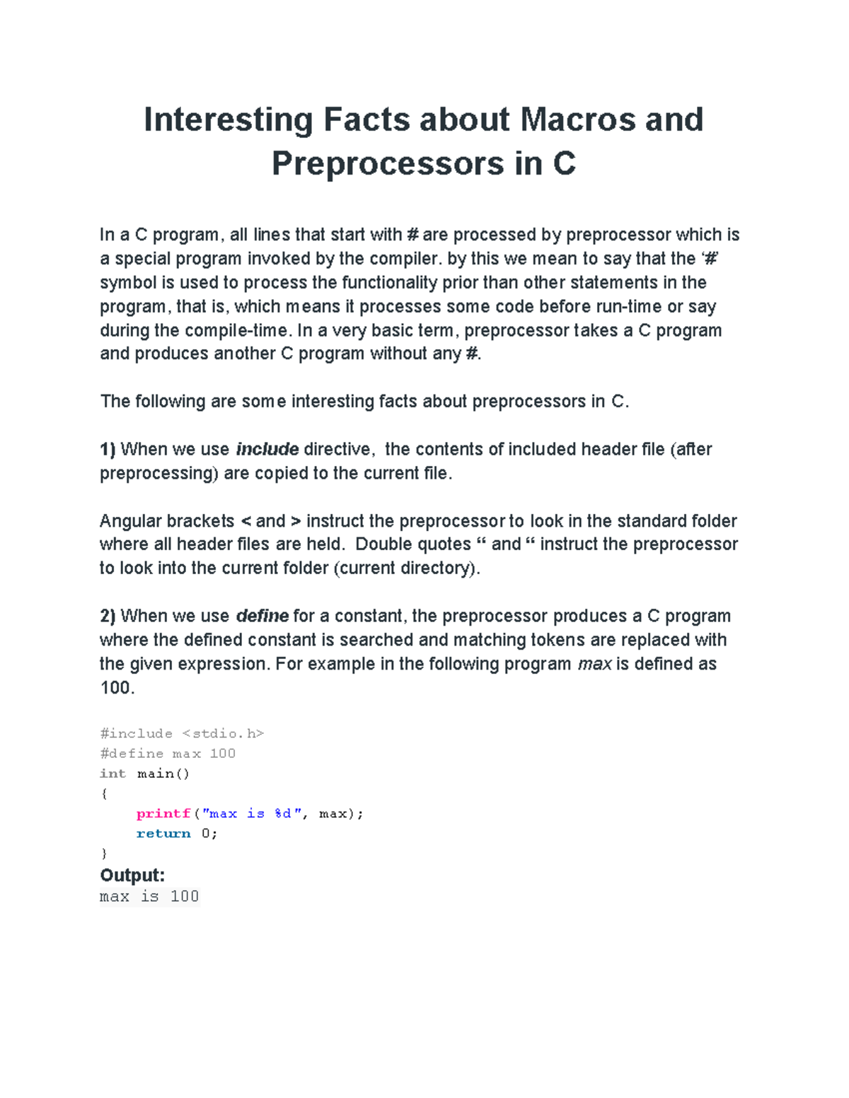 Interesting Facts about Macros and Preprocessors in C - by this we mean ...