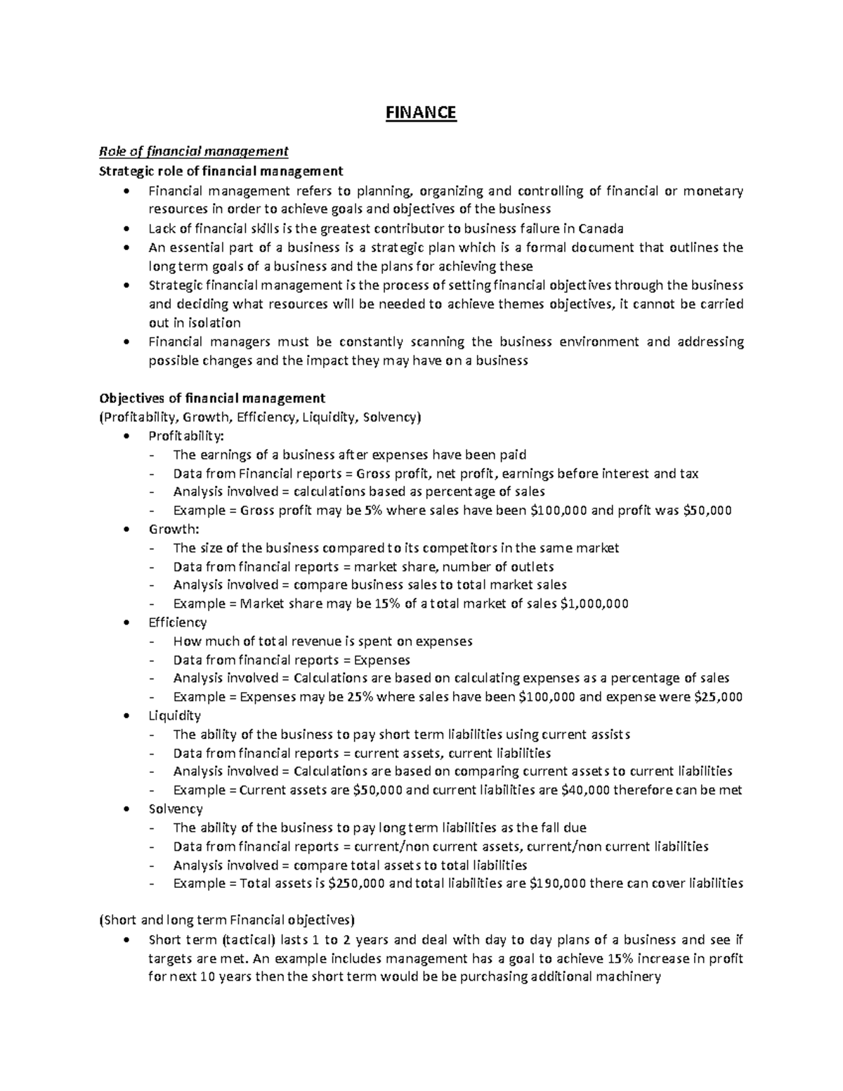 Finance Notes - Class 2020/21. Niagara College Canada - FINANCE Role of ...