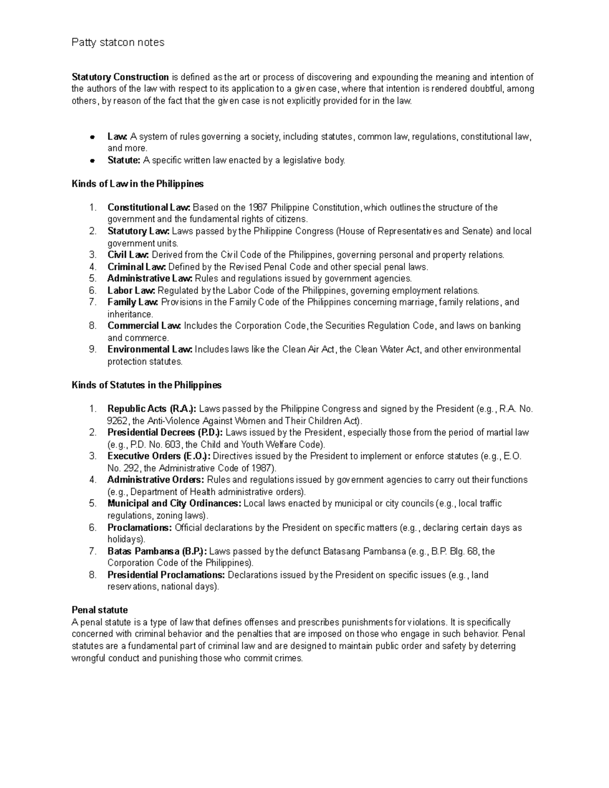 Statutory Construction Midterms note - Statutory Construction is ...