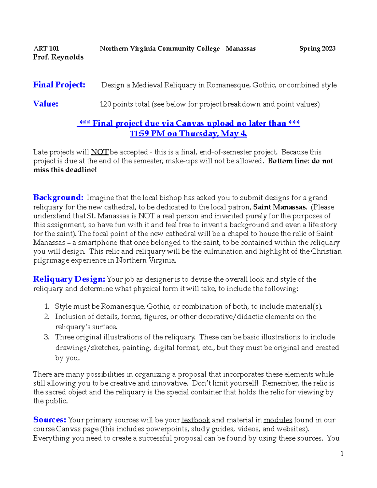 Final Project ART 101 Reynolds Spring 2023 - ART 101 Northern Virginia ...