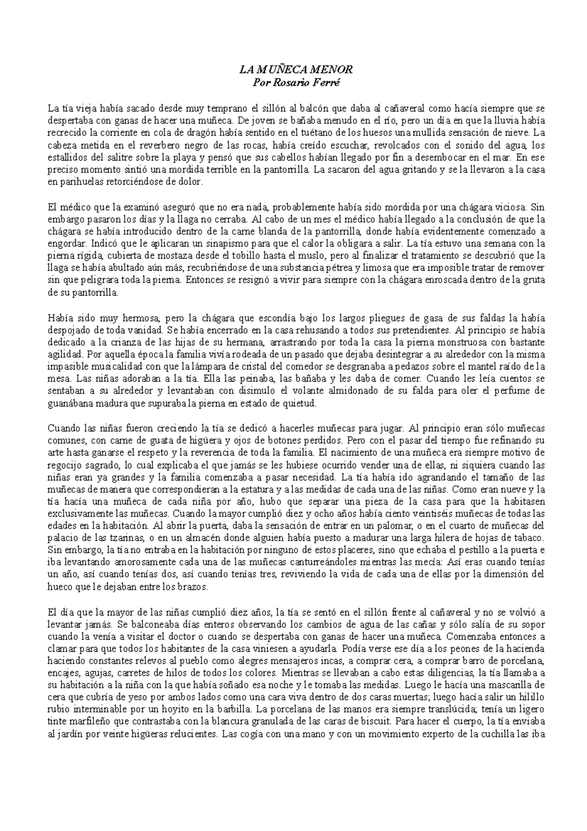 Muñeca menor menor ferre - LA MUÑECA MENOR Por Rosario Ferré La tía ...
