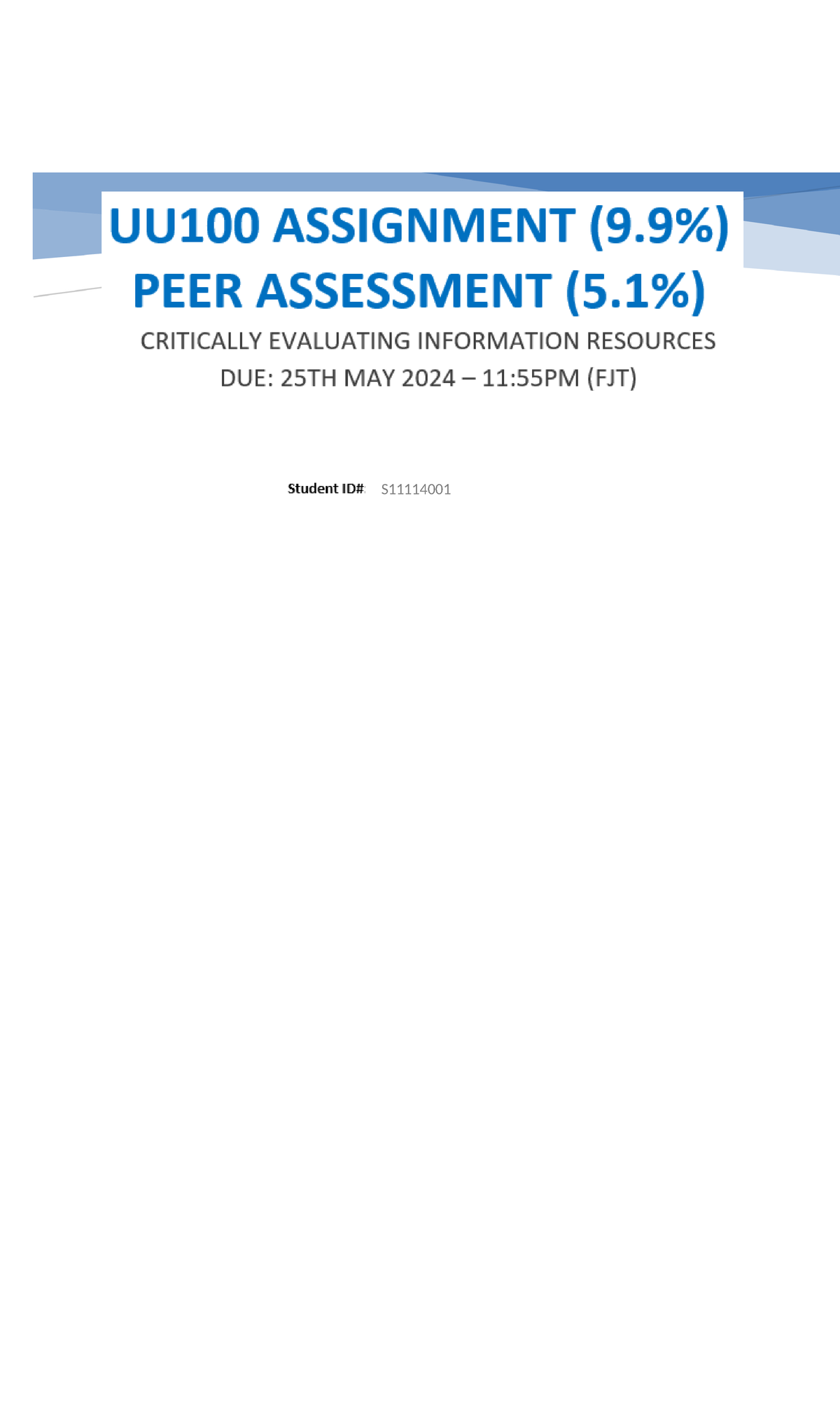 UU100 Assignment S11114001 - S authors and the information they are ...