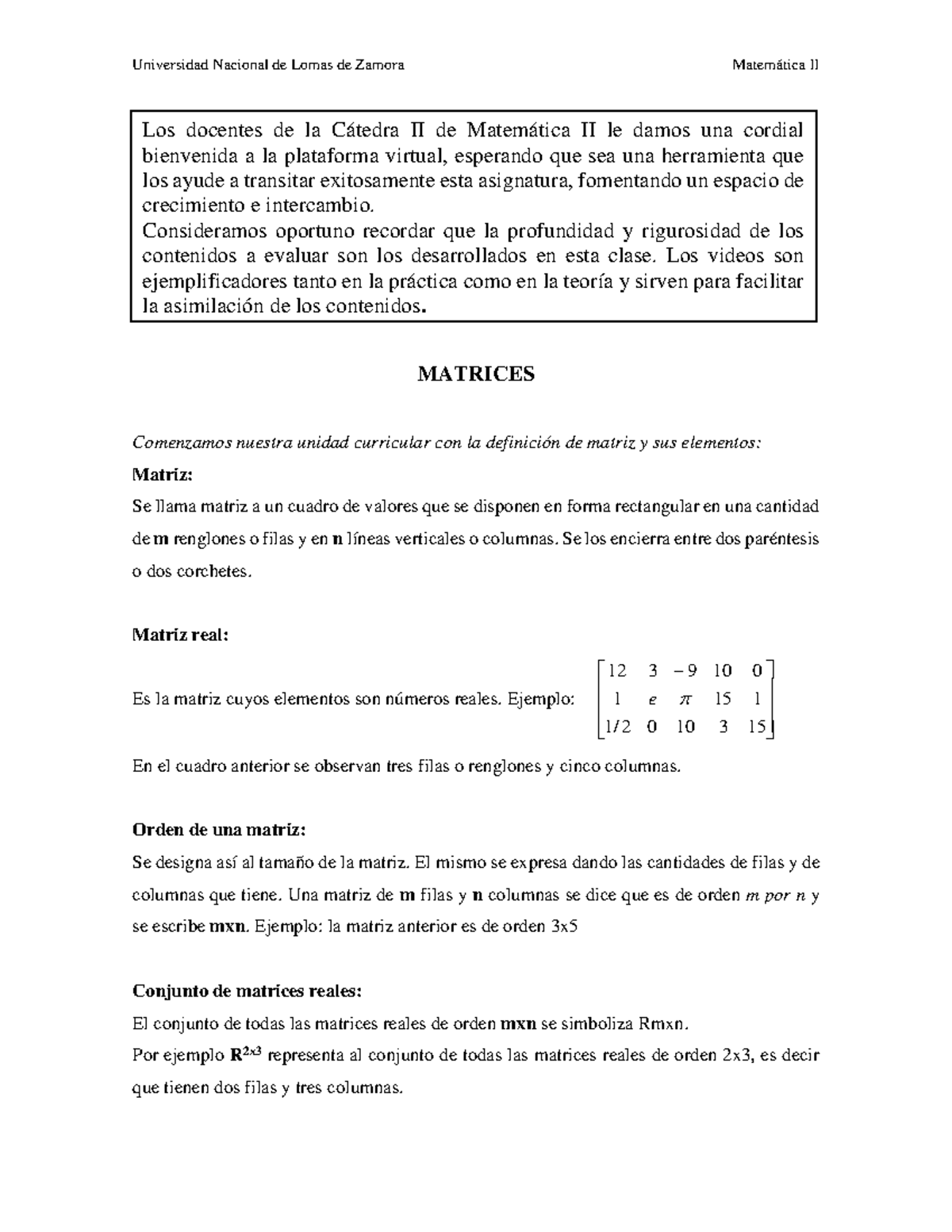 1- Matrices - teoria - MATRICES Comenzamos nuestra unidad curricular ...