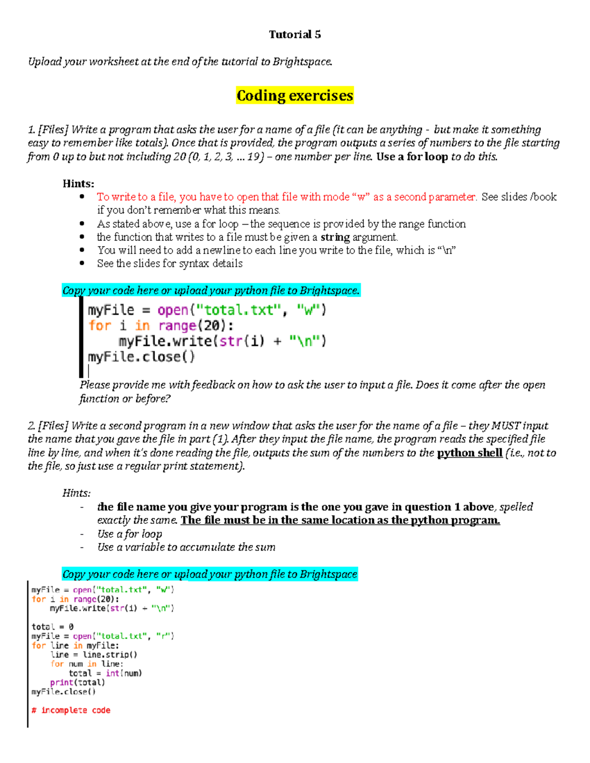 Tutorial-5-worksheet - Tutorial 5 Upload your worksheet at the end of ...