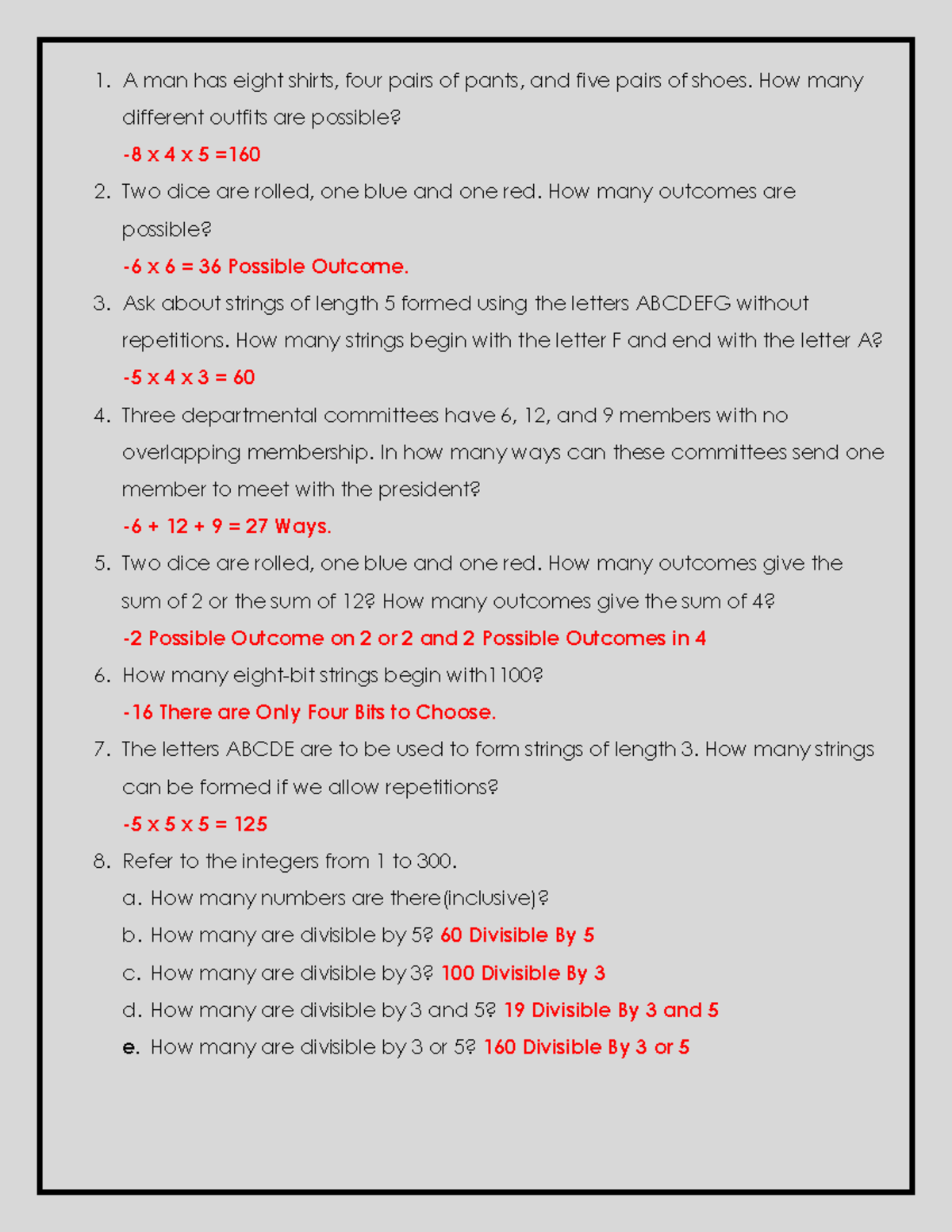 Counting - dedededed - A man has eight shirts, four pairs of pants, and ...