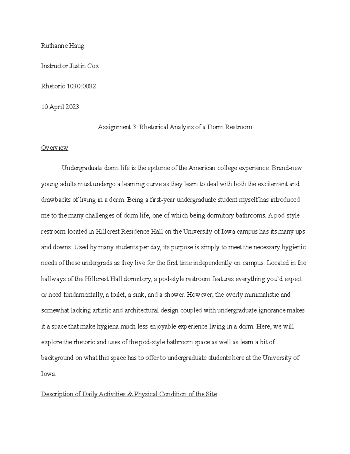 Assignment 3 - rhetoric of a space - Ruthanne Haug Instructor Justin ...