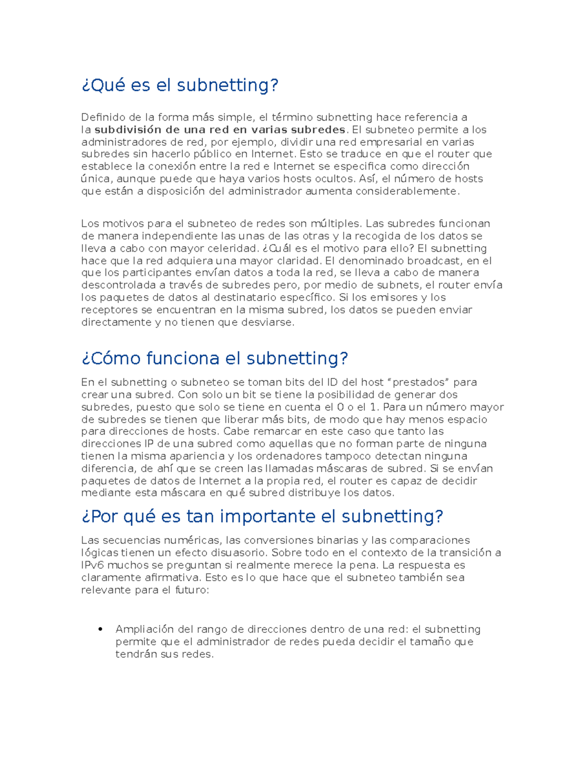Subredes - Grade: B+ - ¿Qué es el subnetting? Definido de la forma más ...