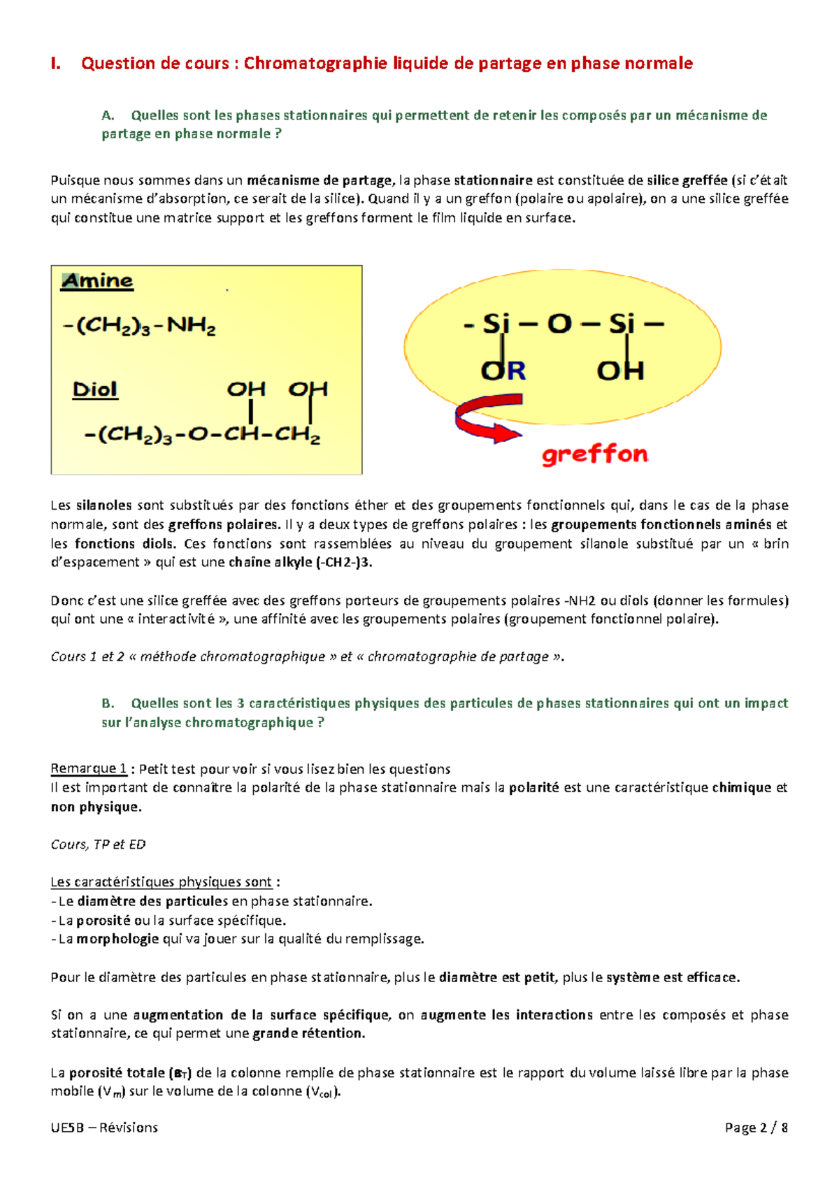 UE5 B - Révisions - Résumé UE5 Chimie - Warning: TT: undefined function: 32 I. Question de cours ...