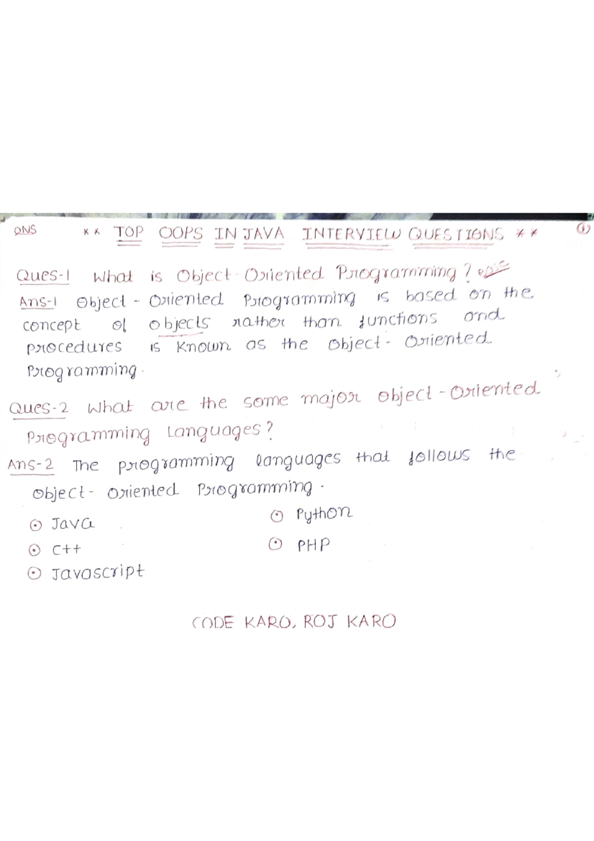 OOPS Interview Questions - ONS X X TOP OOPS IN JAVA INTERVIEW QUESTIONS ...
