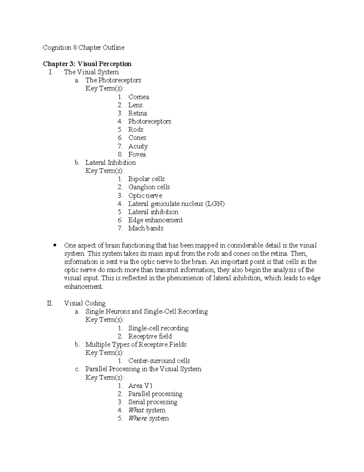 psy 322 Ch03 Outline - Cognition 8 Chapter Outline Chapter 3: Visual ...