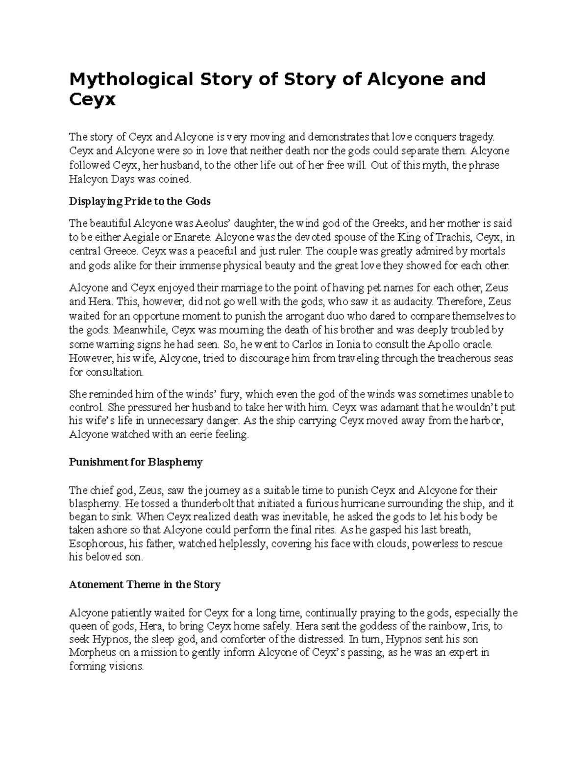 Mythological Story of Story of Alcyone and Ceyx - Mythological Story of ...