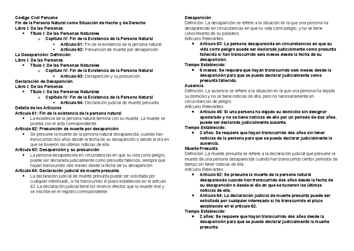 1 - dsfsd - Código Civil Peruano Fin de la Persona Natural como Situación de Hecho y de Derecho ...