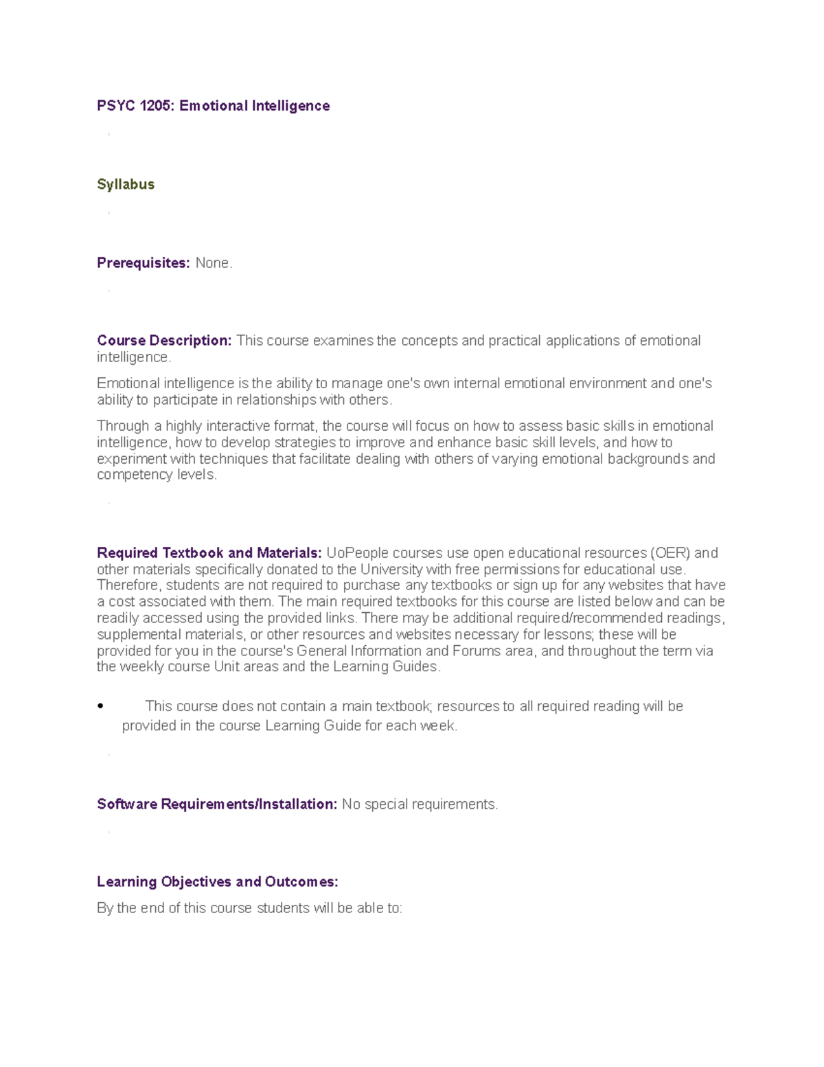 PSYC 1205 Emotional Intelligence Syllabus - PSYC 1205: Emotional ...