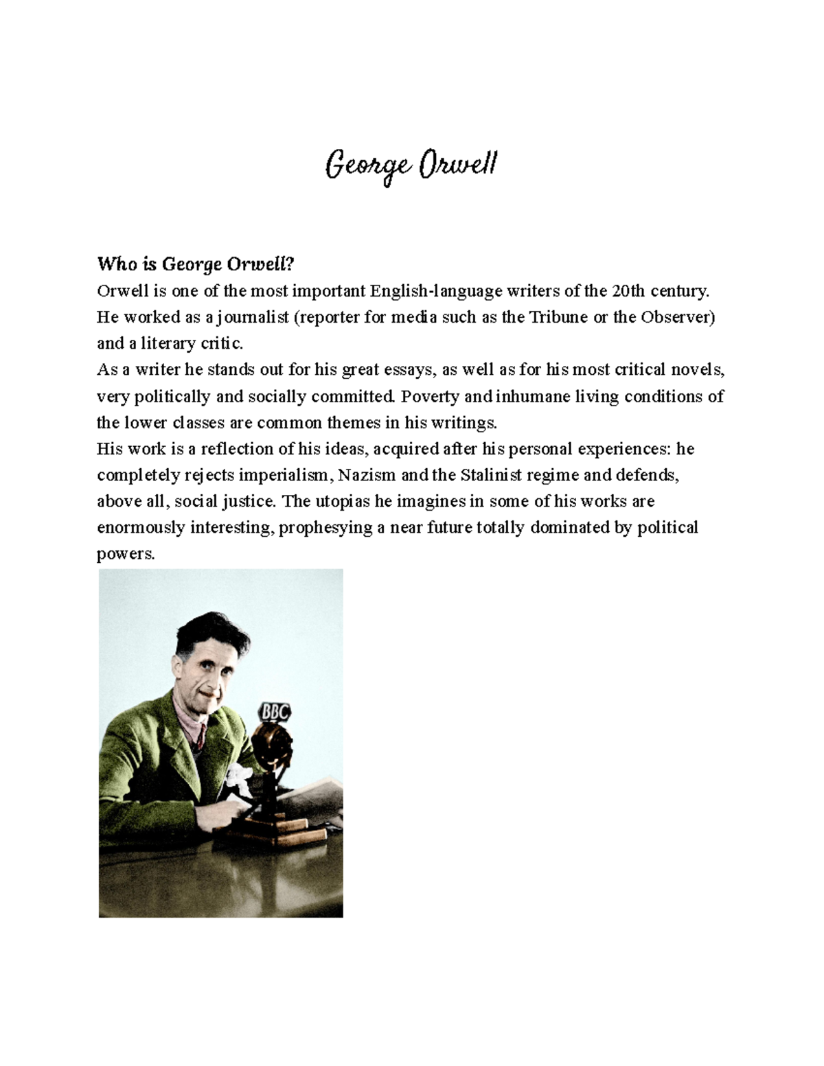 1George Orwell - Lecture Notes - George Orwell Who is George Orwell ...